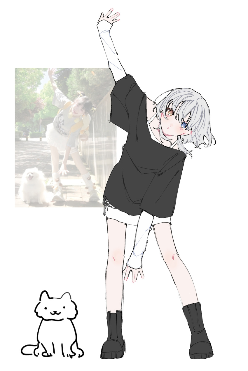 Safebooru - 1girl arm up bang dream! bang dream! it's mygo!!!!! black footwear black shirt blue ...