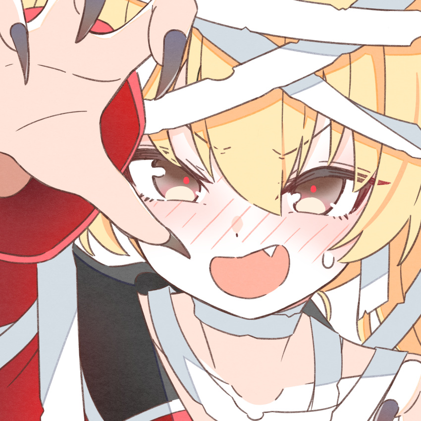 Safebooru - 1girl 2657314861 arm up bandaged arm bandaged head bandaged neck bandages black eyes ...