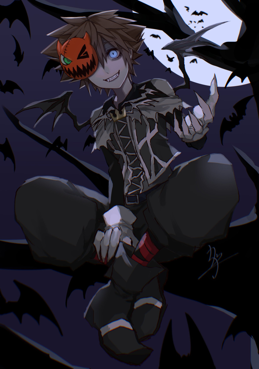 Safebooru - 1boy absurdres bare tree bat (animal) bat wings blue eyes brown hair english ...