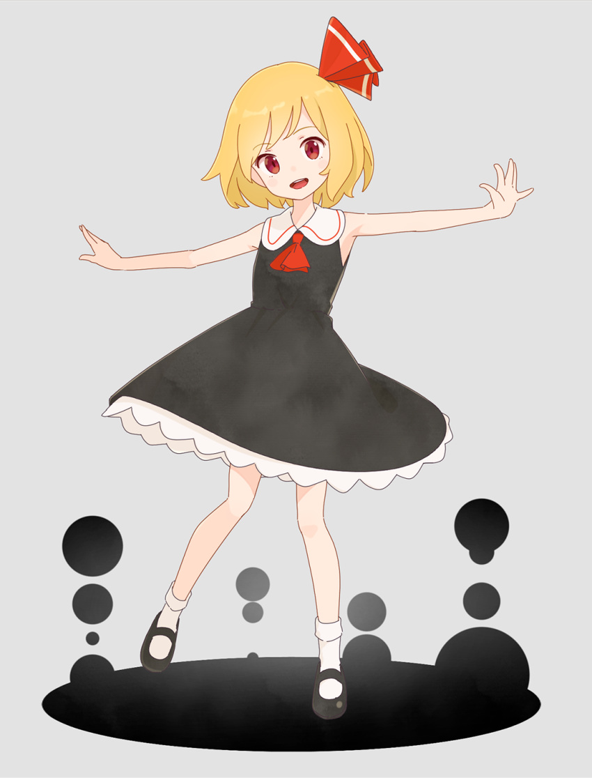 Safebooru - 1girl ascot black dress black footwear blonde hair bow darkness dress grey ...