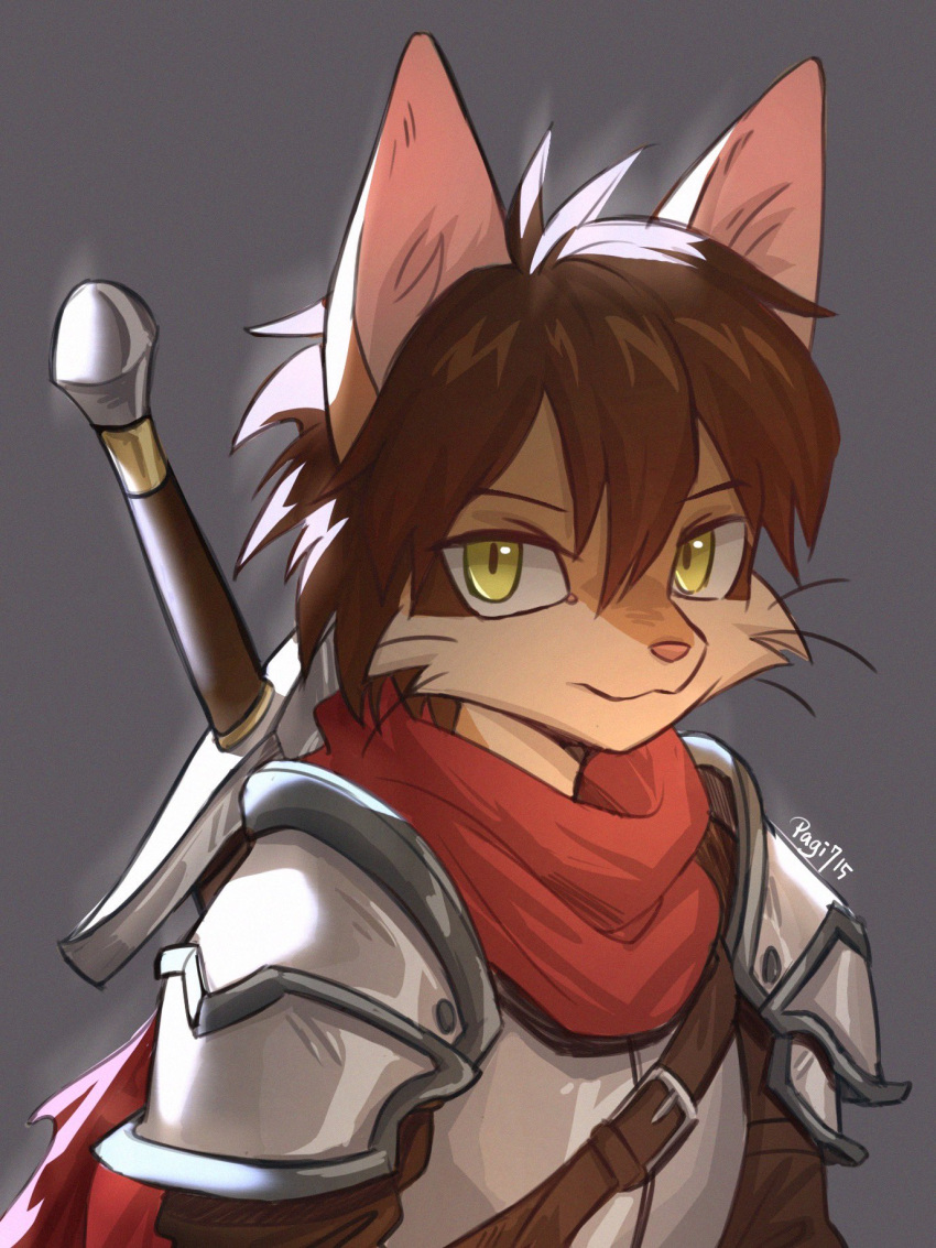 Safebooru - 1girl armor closed mouth furry furry female grey background ...