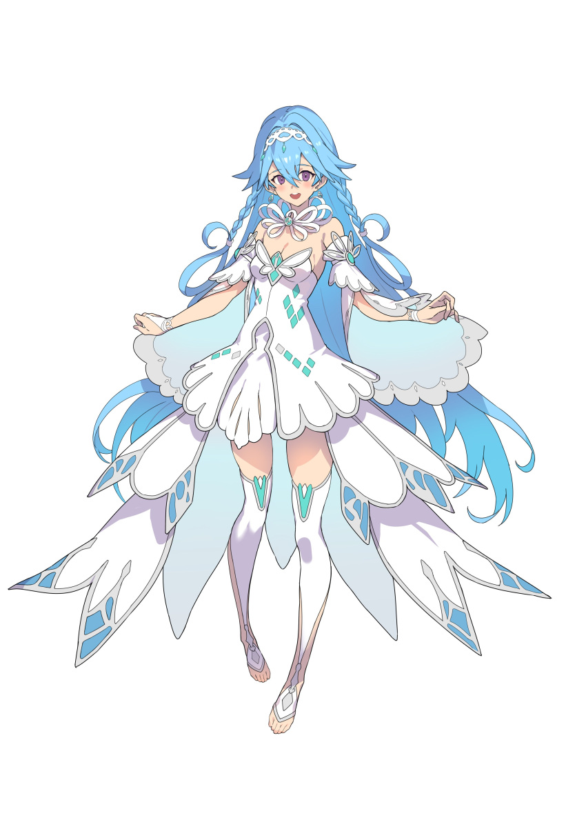 Safebooru - 1girl absurdres bare shoulders barefoot blue hair breasts detached sleeves dine ...