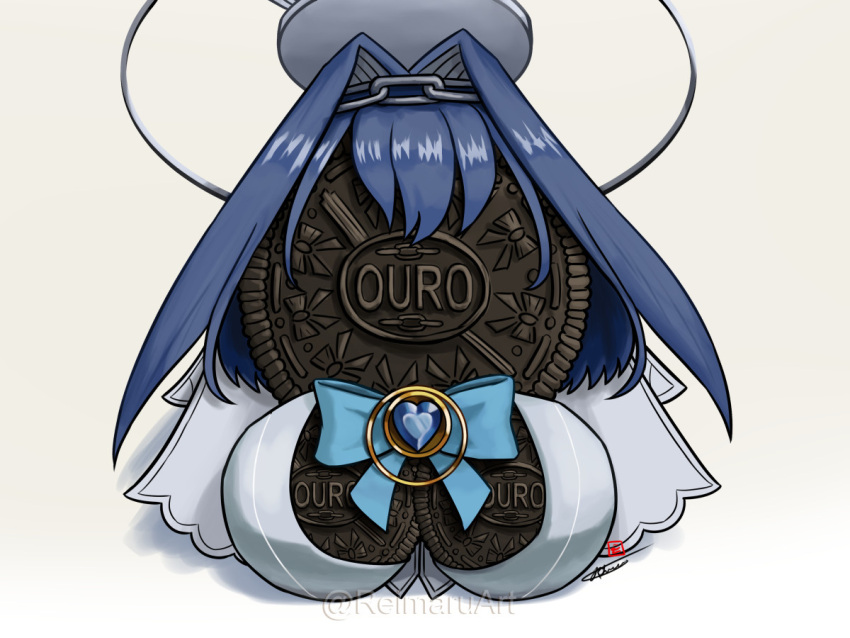 Safebooru - blue hair blue ribbon brand name imitation chain chain headband english commentary ...