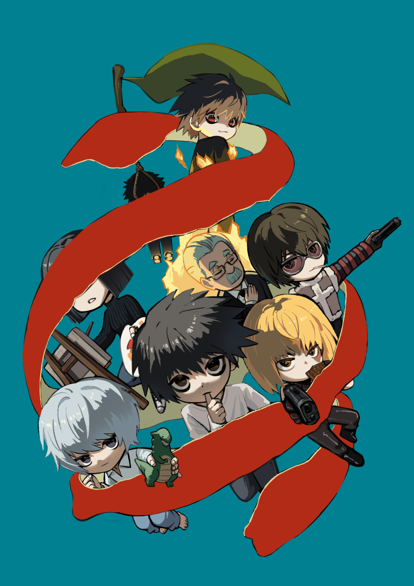 Safebooru - absurdres bags under eyes blonde hair blue hair bob cut brown hair canvas (object ...