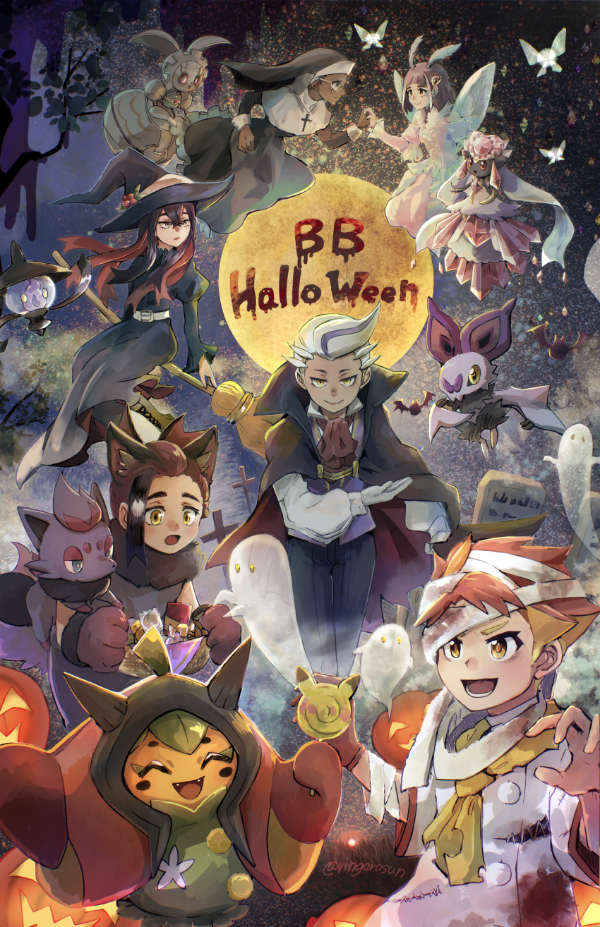 Safebooru - 3boys 3girls :o amarys (pokemon) animal ears bandaged head ...