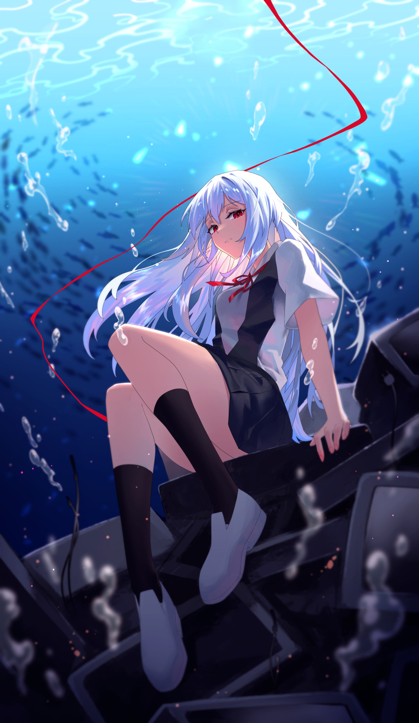 Safebooru - 1girl absurdres ayanami rei black skirt black socks blue hair highres kulthss long ...
