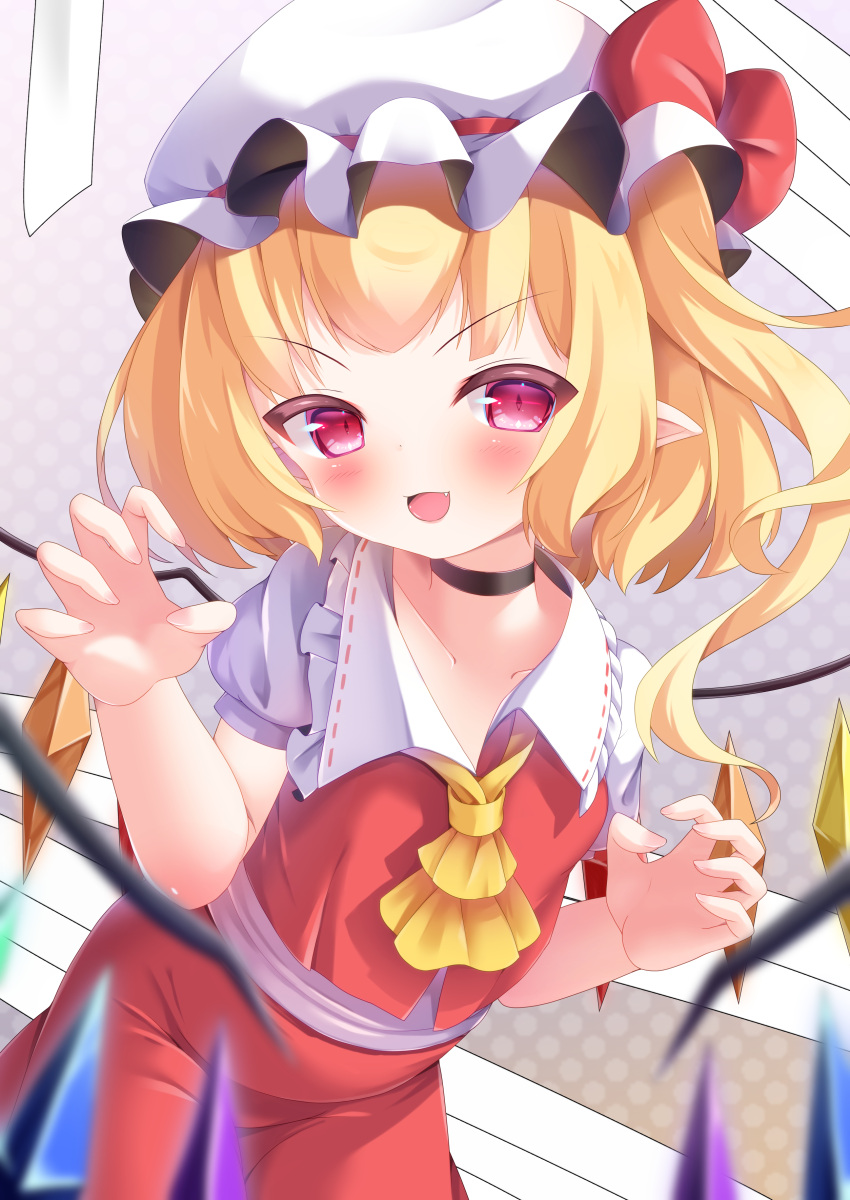 Safebooru - 1girl absurdres ascot blonde hair blurry blush bow choker cowboy shot crystal wings ...