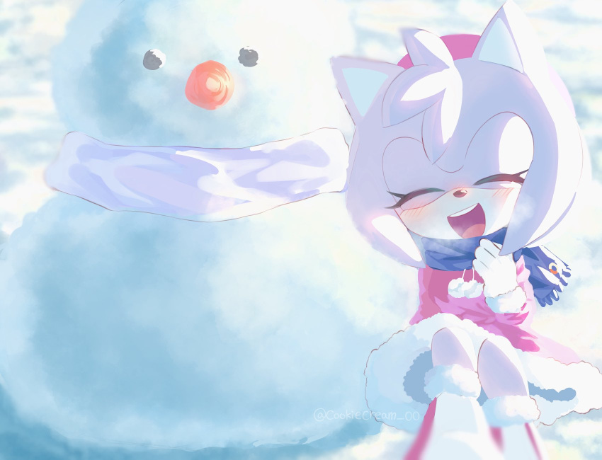 Safebooru - 1girl :d alternate costume amy rose animal ears animal nose blue scarf blush closed ...