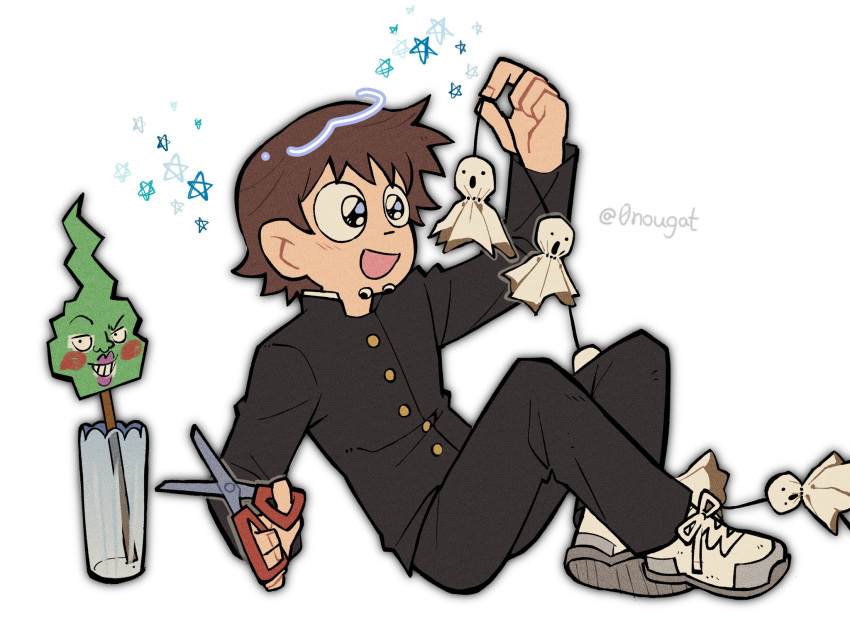 Safebooru - 0nougat 1boy :d black jacket black pants brown hair ...