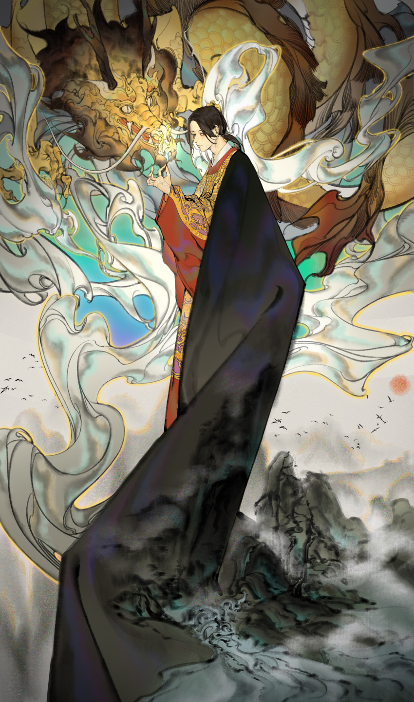 Safebooru - 1boy absurdres axis powers hetalia black hair black hanfu brown eyes china (hetalia ...