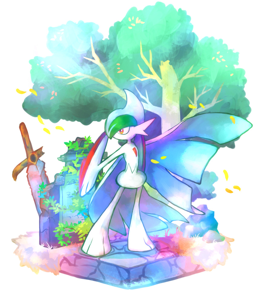 Safebooru - arm blade cape colored skin gallade green hair highres mega ...