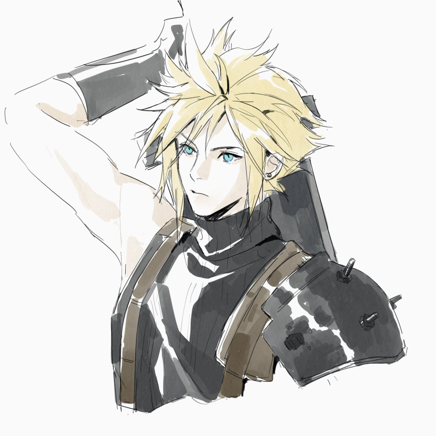 Safebooru - 1boy arm up black gloves black sweater blonde hair blue eyes buster sword closed ...