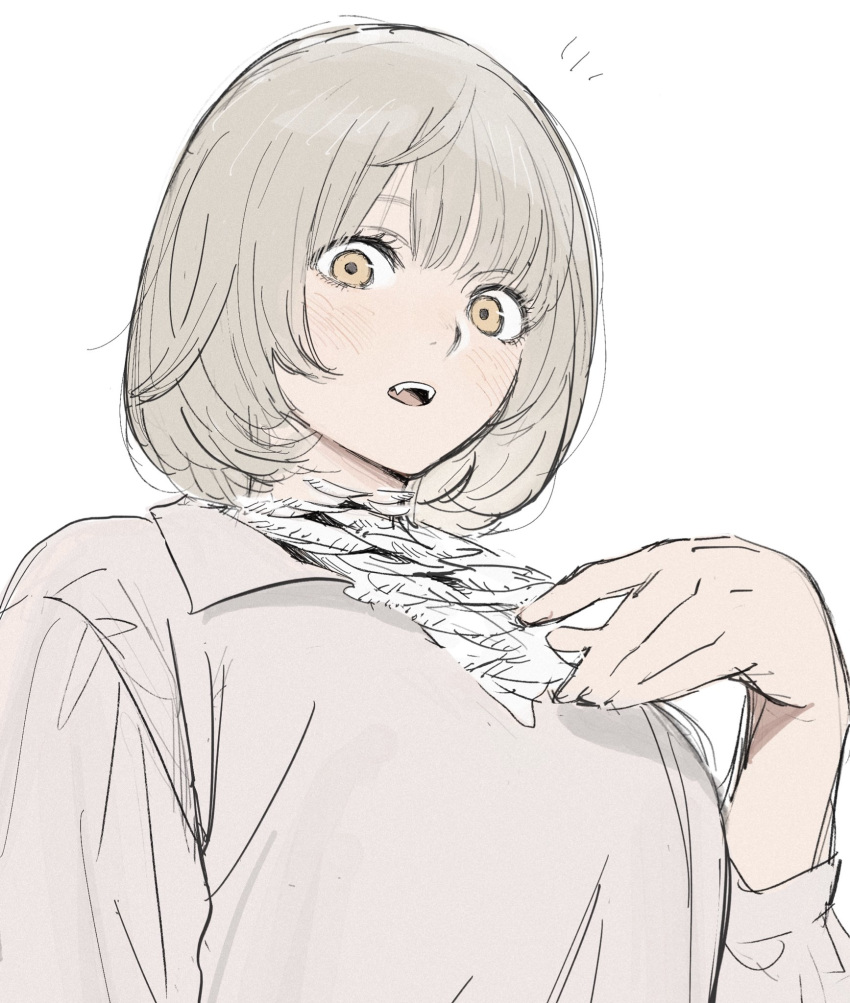 Safebooru - 1girl blonde hair blunt bangs breasts brown shirt collared ...