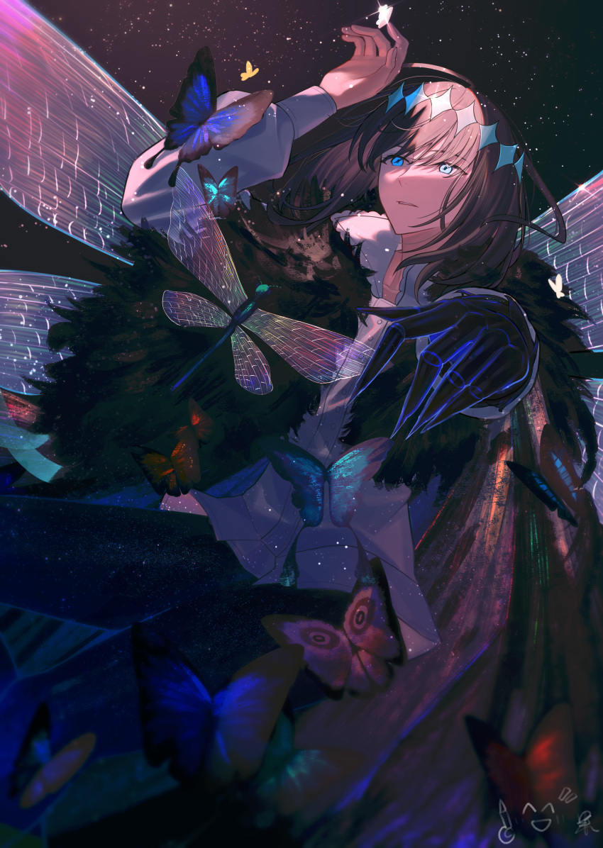 Safebooru - 1boy absurdres arthropod boy asymmetrical arms blue butterfly blue eyes bug ...