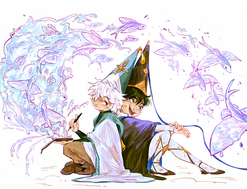 Safebooru - 2boys ariazou black hair blue eyes magic olruggio (tongari ...