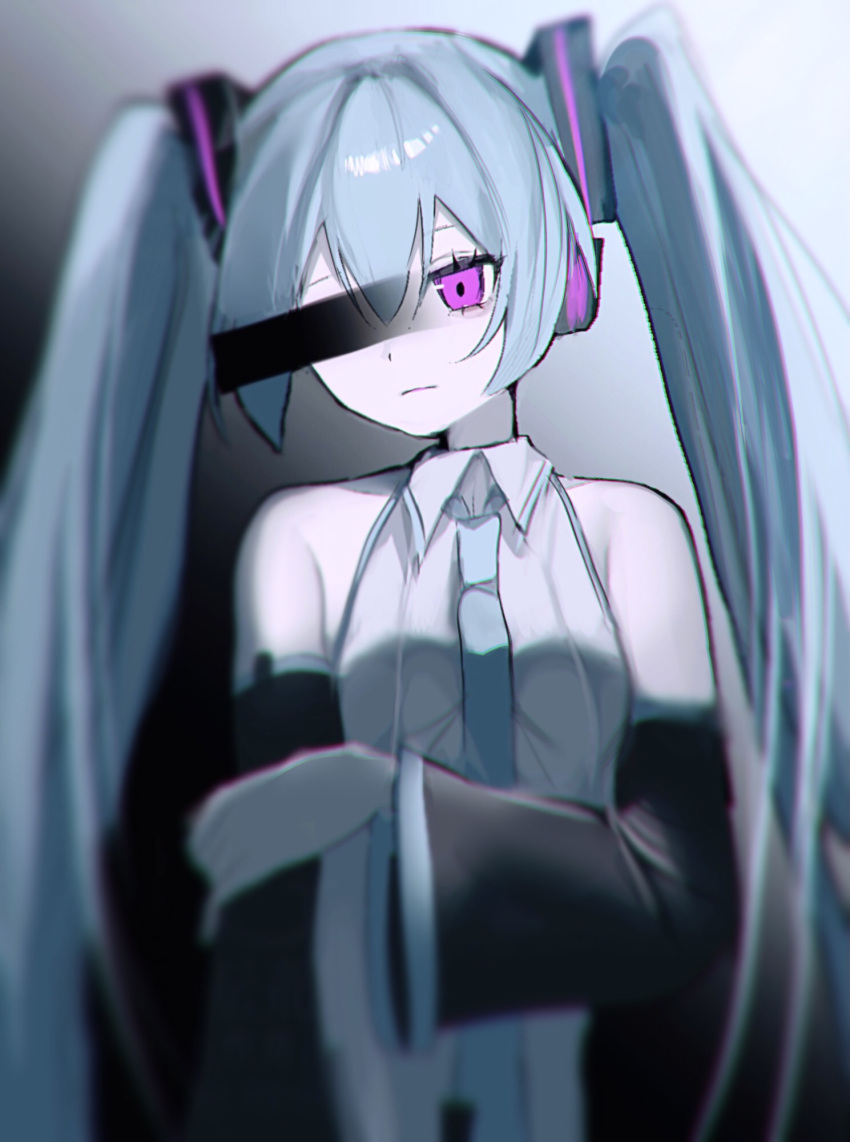 Safebooru - 1girl bar censor black sleeves blue hair blue necktie blue ...