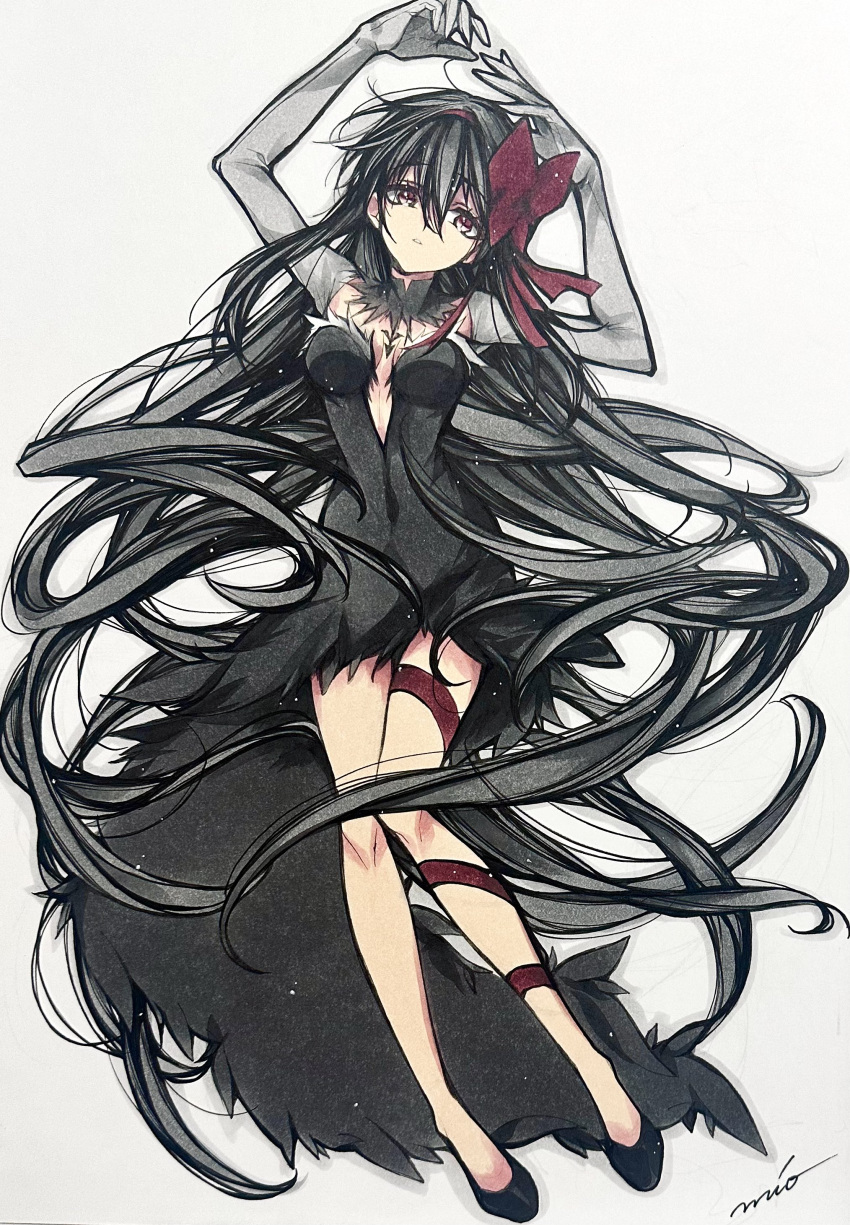 Safebooru - 1girl absurdly long hair absurdres akemi homura akuma homura arms up black collar ...
