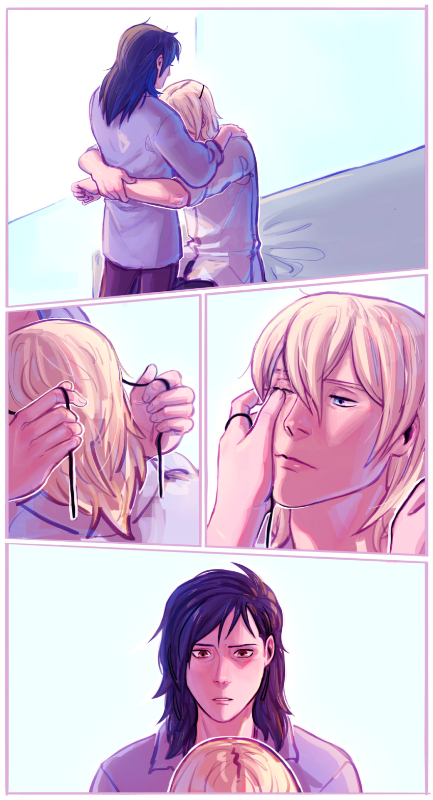 Safebooru - 2boys black hair blonde hair blue eyes brown eyes callileonn comic dimitri alexandre ...