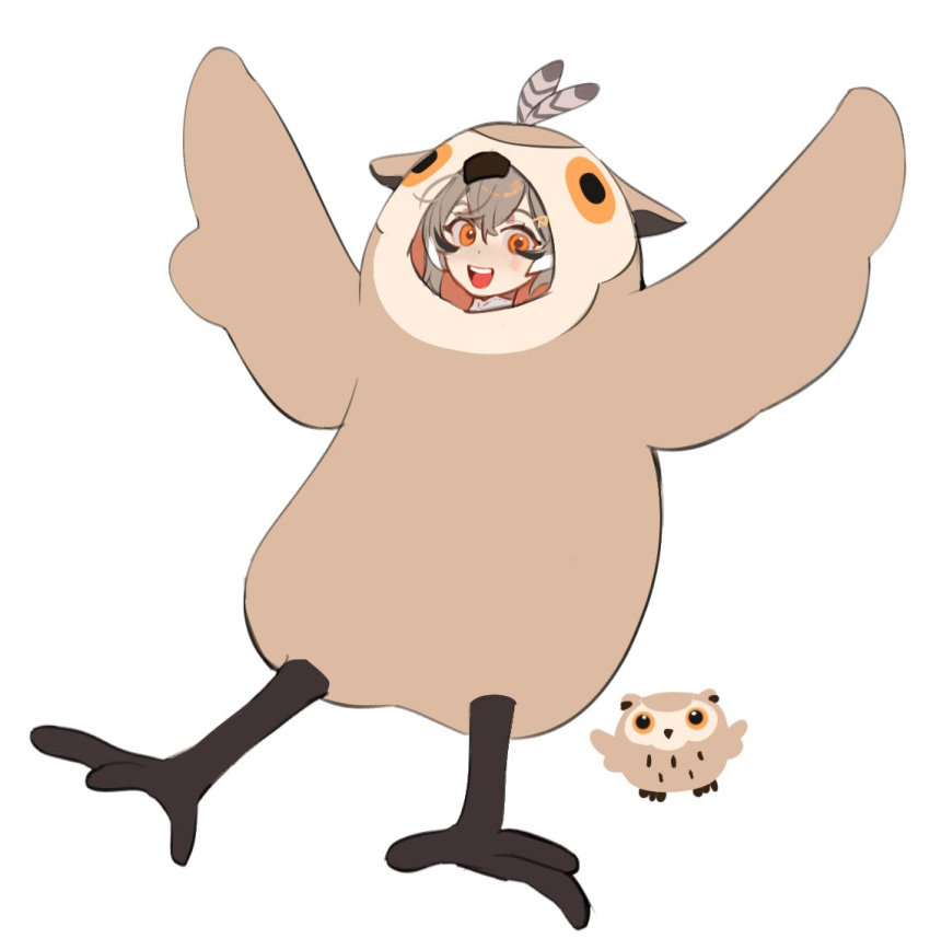 Safebooru - 1girl arms up bird black hair brown feathers brown hair eus ...