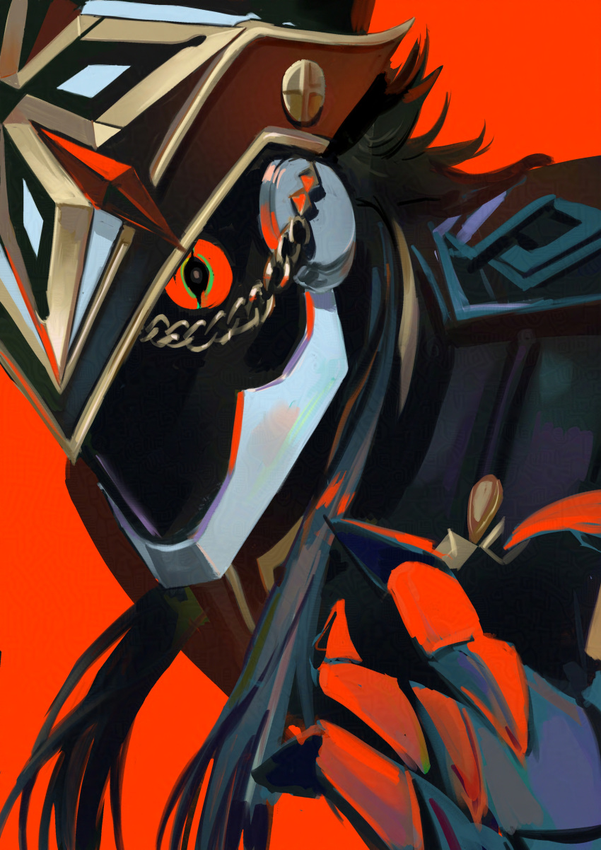 Safebooru - 1boy absurdres arm up armor black hair black jacket ...