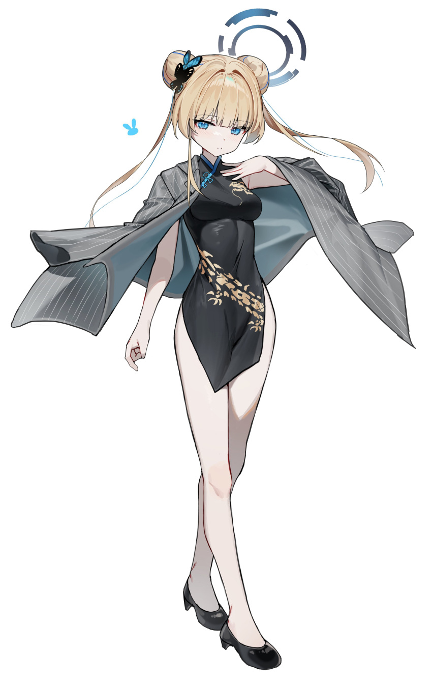 Safebooru - 1girl absurdres bare legs black dress black footwear blonde hair blue archive blue ...