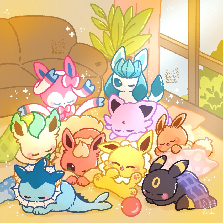 Safebooru - ball blanket blush blush stickers butapokko closed eyes ...