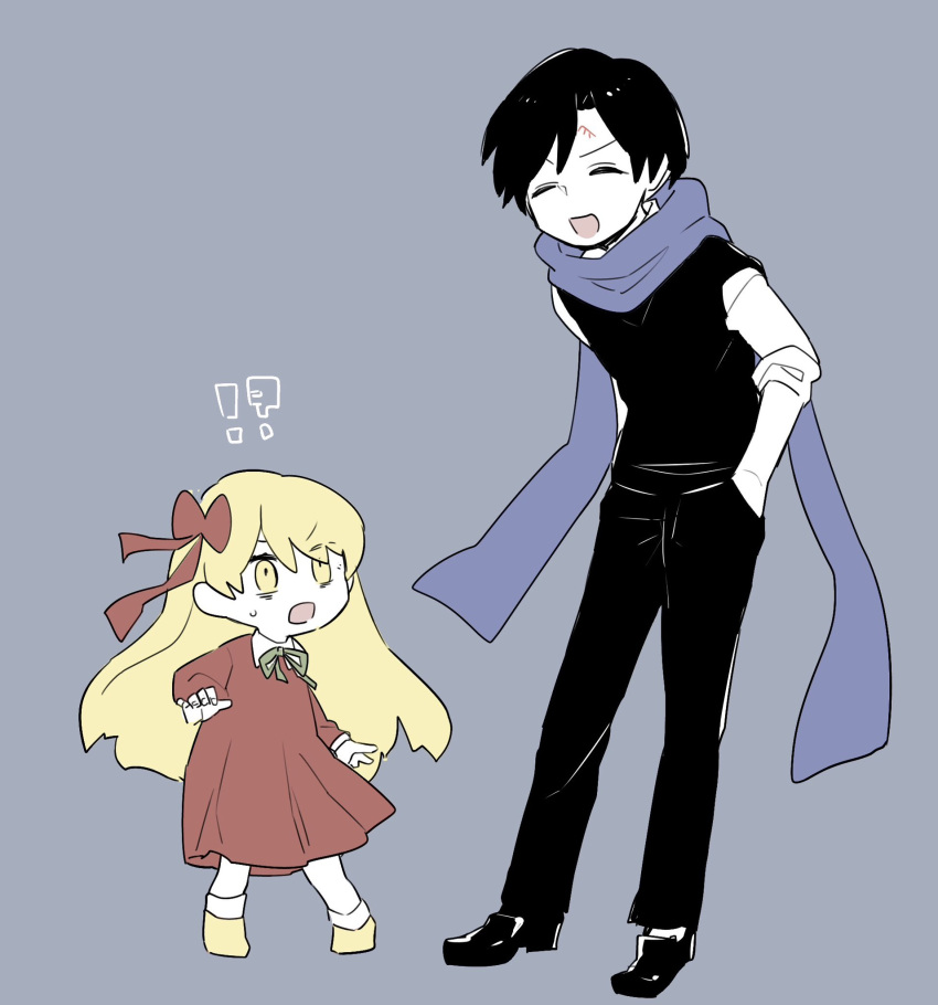 Safebooru - !? 1boy 1girl black hair blonde hair blue scarf closed eyes demian (project moon ...