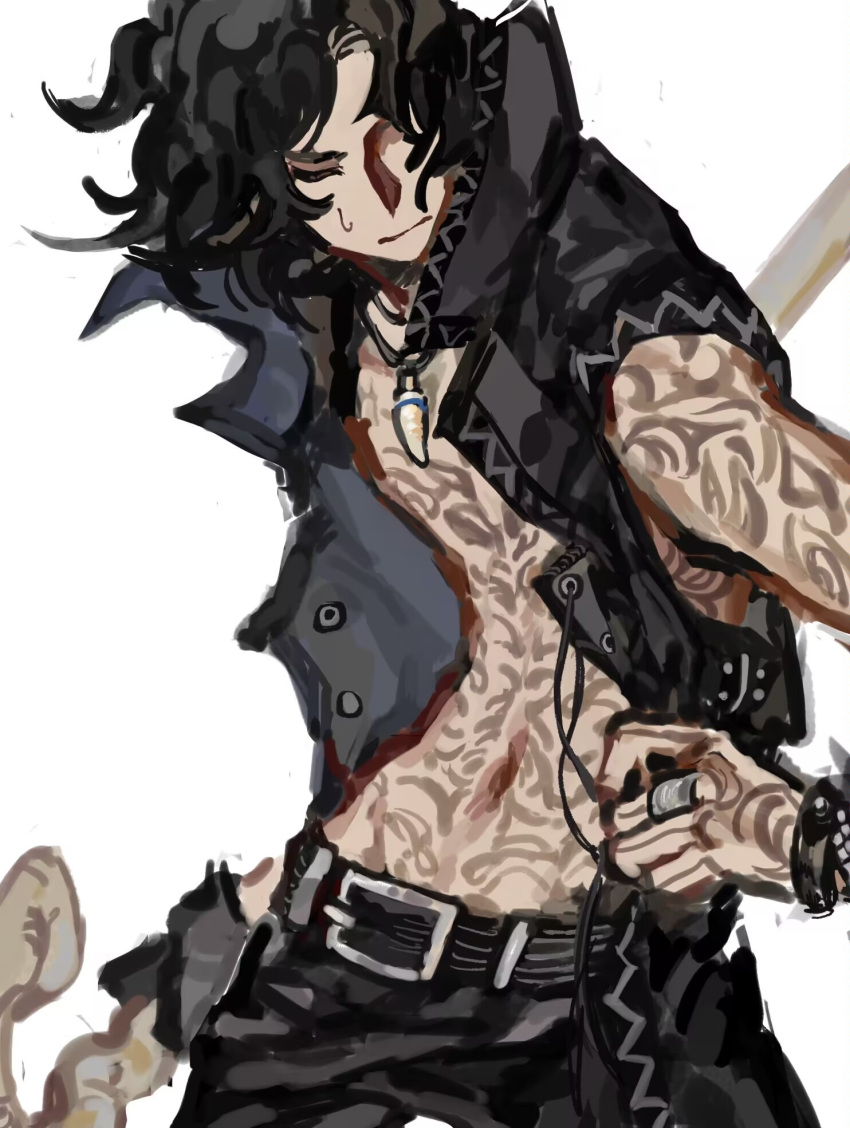 Safebooru - 1boy belt black belt black coat black gloves black hair black pants black wristband ...