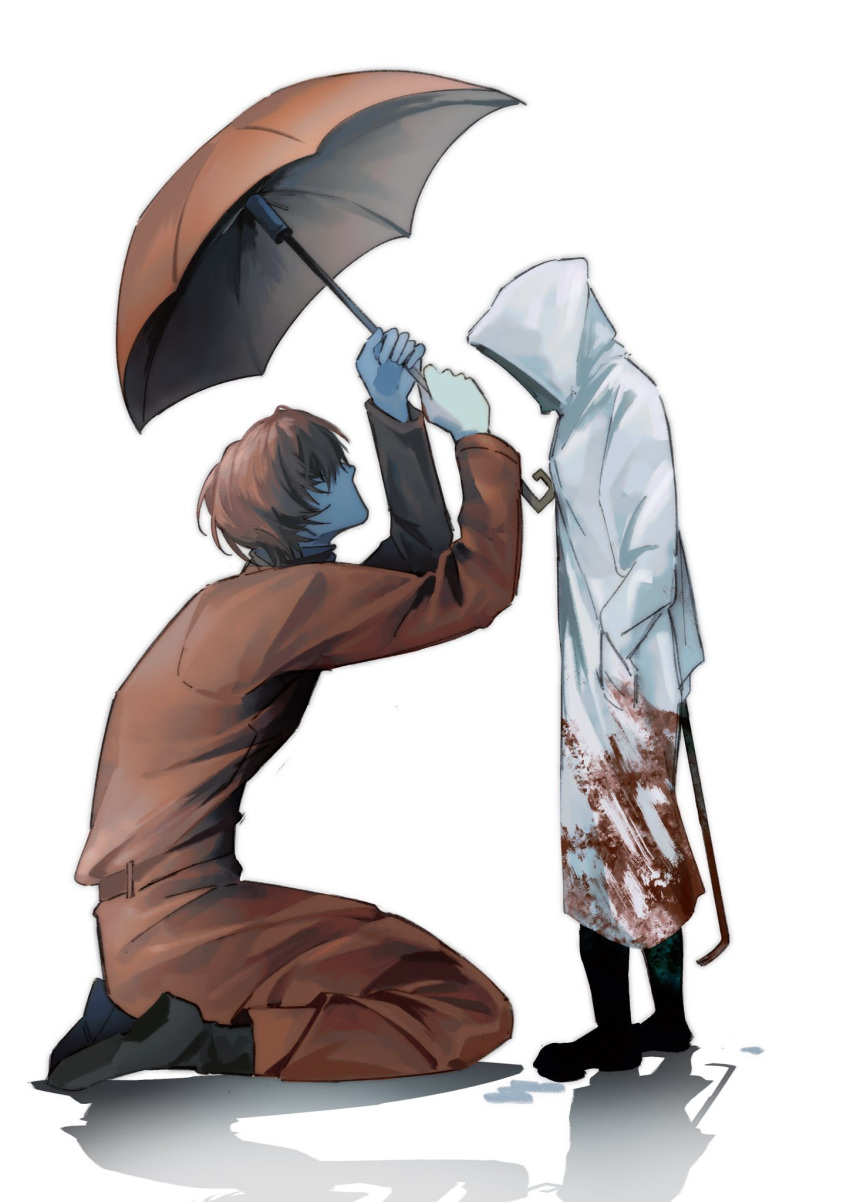 Safebooru - 1boy 1girl arms up black footwear blood blood on clothes boots coat crowbar full ...