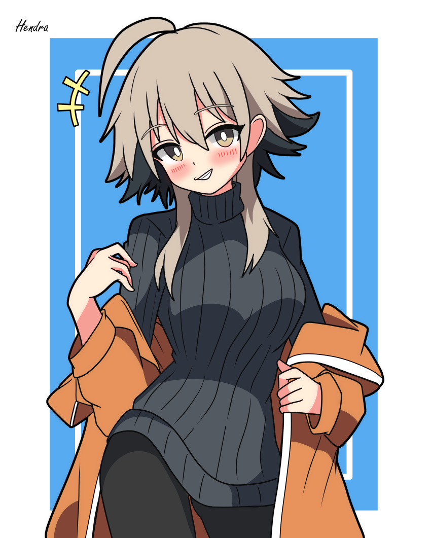 Safebooru - 1girl absurdres arknights artist name black hair black pants black sweater blue ...