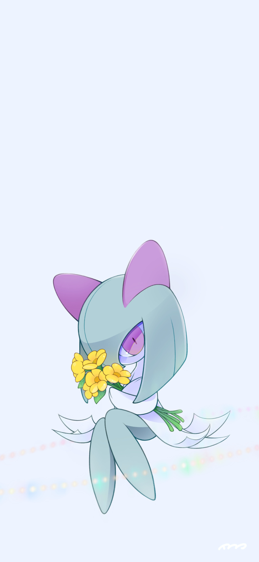 Safebooru - absurdres blue background colored skin flower green hair ...