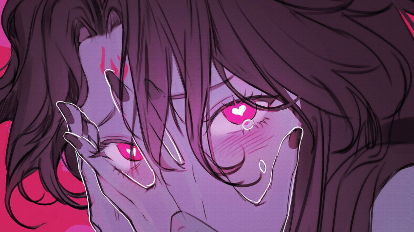 Safebooru - 1boy black hair black nails blush close-up covering face ...