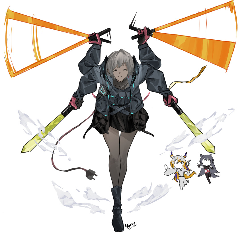 Safebooru - 3girls ^ ^ absurdres afterimage arknights black gloves black jacket chibi closed ...