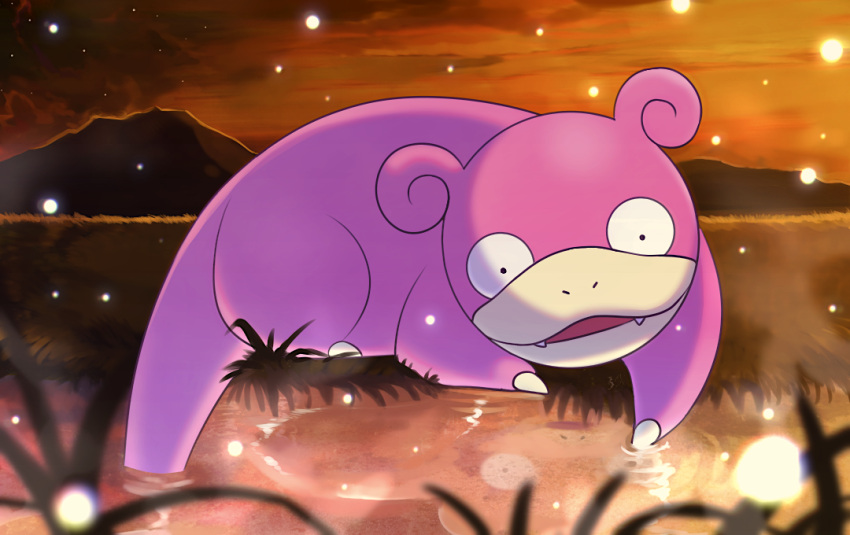 Safebooru - black eyes blurry blurry foreground fangs fireflies lake ...