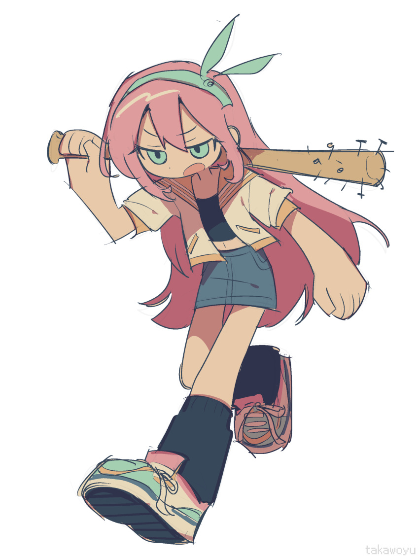 Safebooru - 1girl aubrey (faraway) (omori) aubrey (omori) baseball bat black socks blue eyes ...