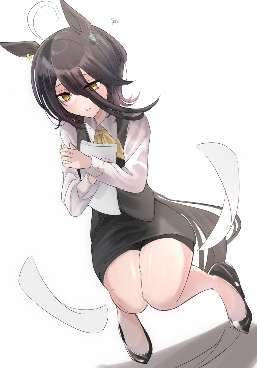 Safebooru - 1girl alternate hairstyle animal ears ascot black footwear black skirt black vest ...