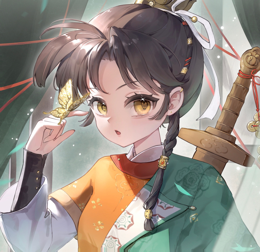 Safebooru - 1girl :o absurdres an-an lee black hair bug butterfly butterfly on hand chinese ...