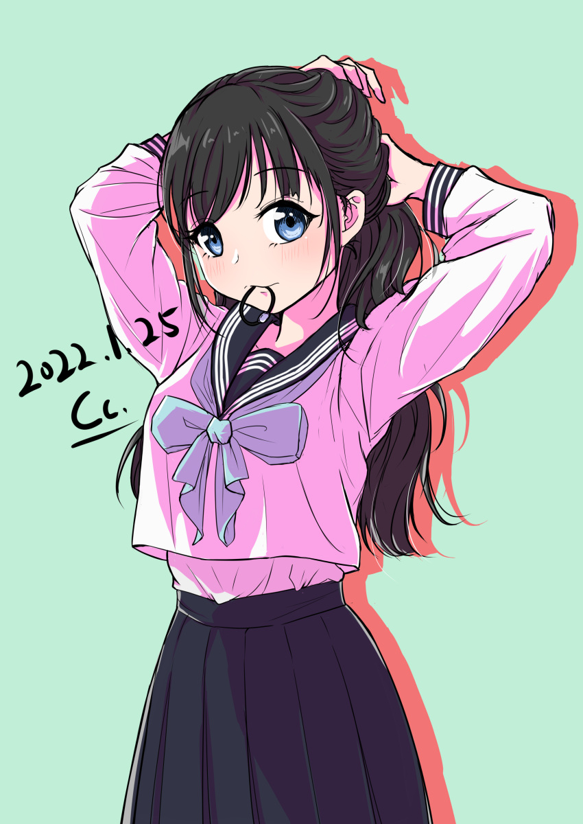 Safebooru - 1girl absurdres akebi-chan no serafuku akebi komichi arms behind head arms up black ...