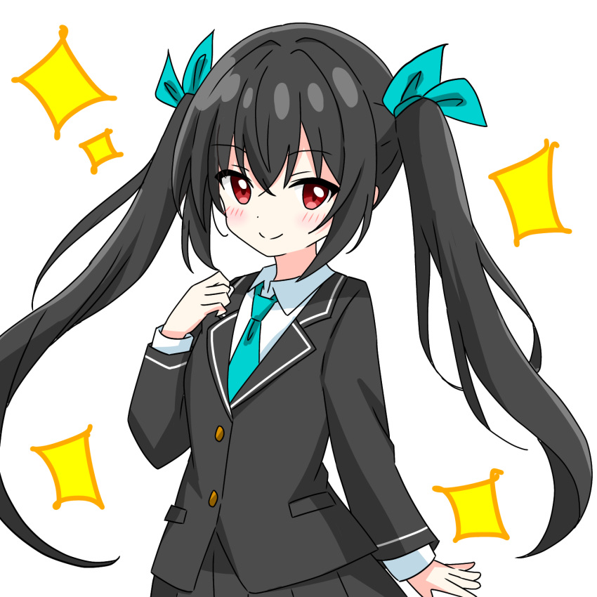 Safebooru - 1girl aqua necktie aqua ribbon black hair black jacket black skirt blazer blush ...