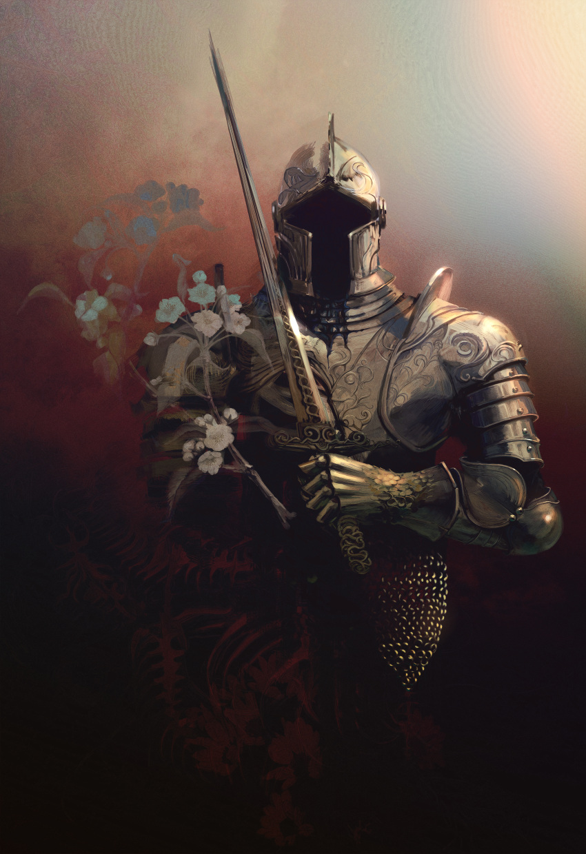 Safebooru - 1other absurdres ambiguous gender armor blue flower branch chainmail flower full ...