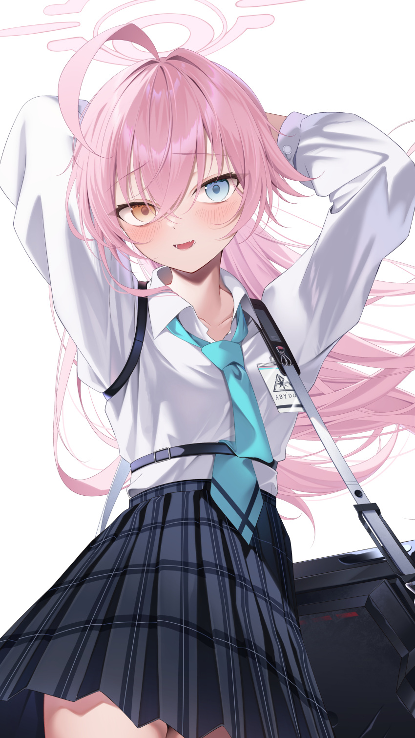 Safebooru - 1girl absurdres ahoge aqua necktie arms behind head arms up black skirt blue archive ...