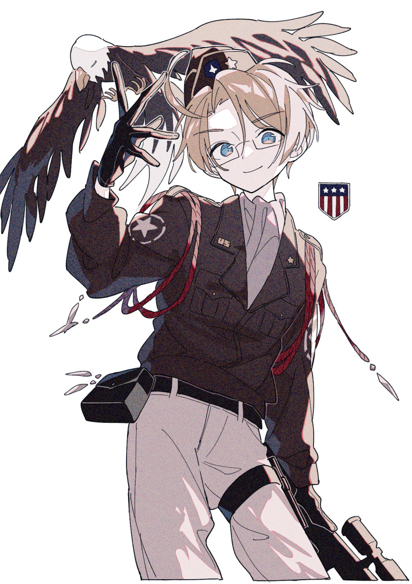 Safebooru - 1boy ahoge america (hetalia) axis powers hetalia beak belt bird black-framed eyewear ...