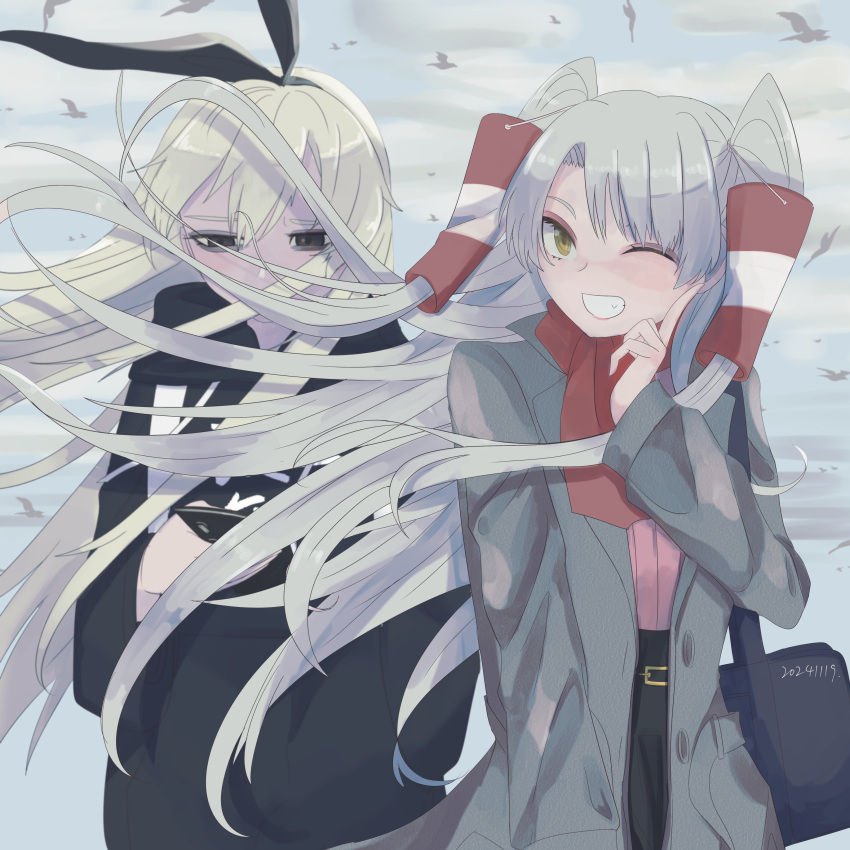 Safebooru - 2girls absurdres alternate costume amatsukaze (kancolle) bag bags under eyes bird ...