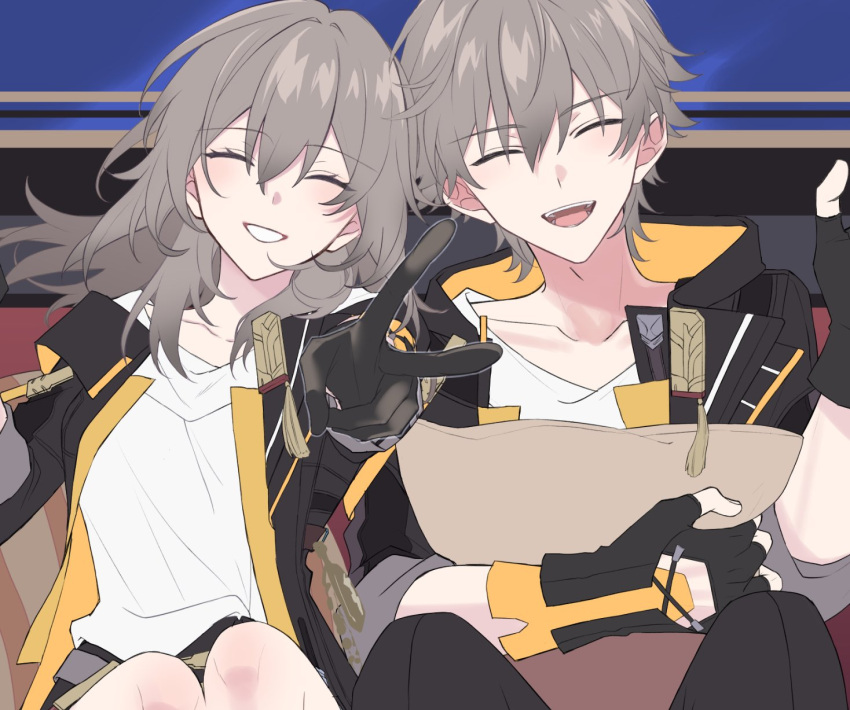 Safebooru - 1boy 1girl ^ ^ black coat black gloves black jacket caelus (honkai: star rail ...