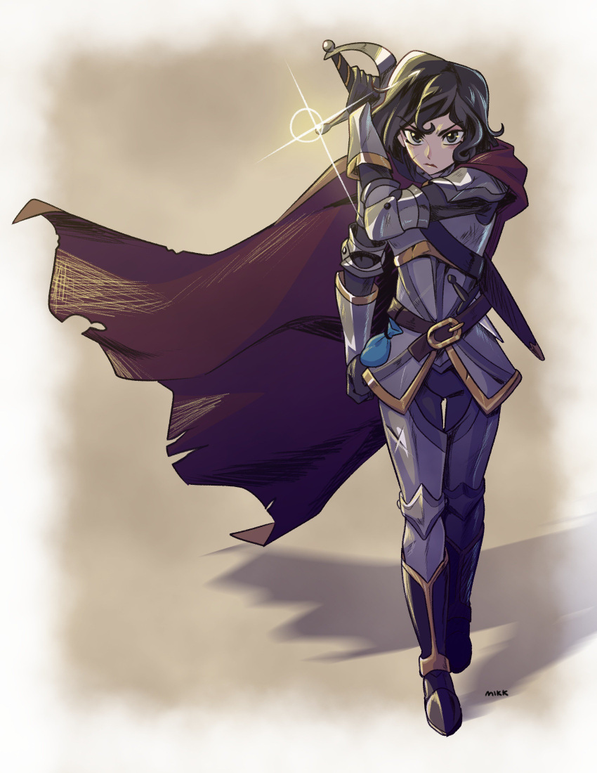 Safebooru - 1girl absurdres armor belt black hair boots cape cassandra (tangled) clenched hand ...