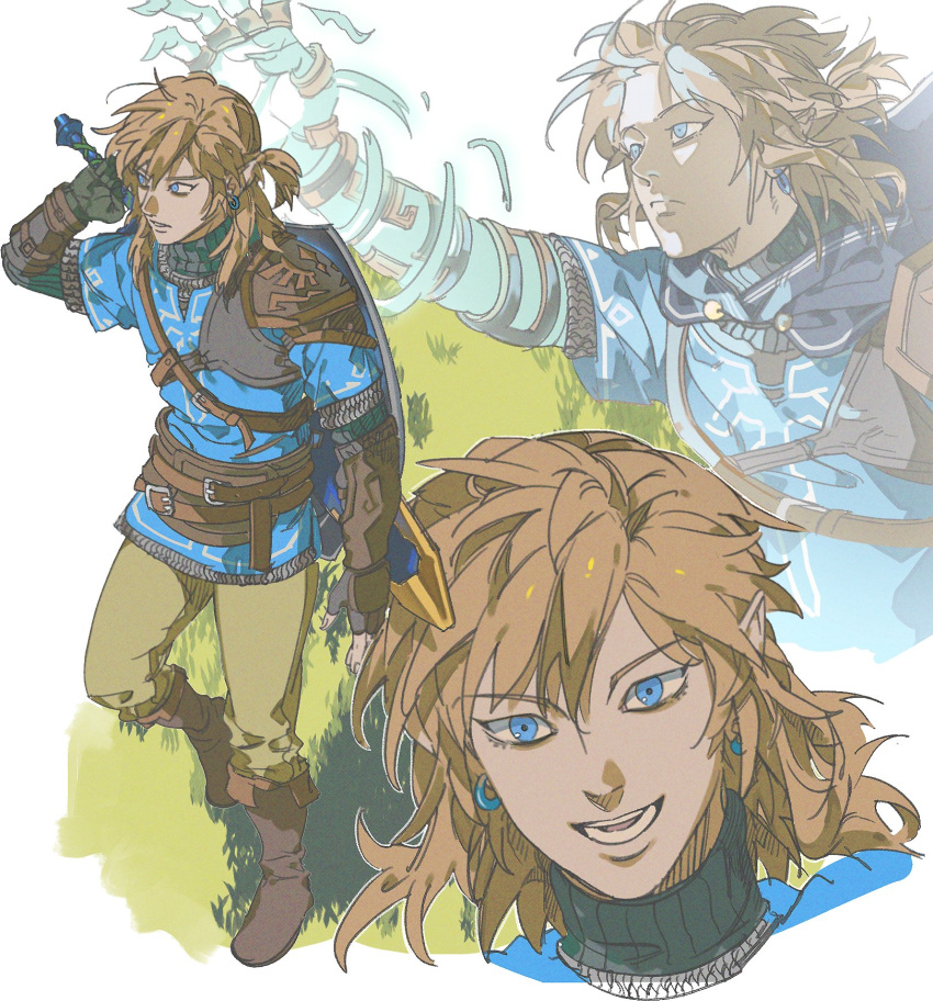 Safebooru - 1boy armor belt belt buckle bishounen blonde hair blue eyes blue tunic boots brown ...