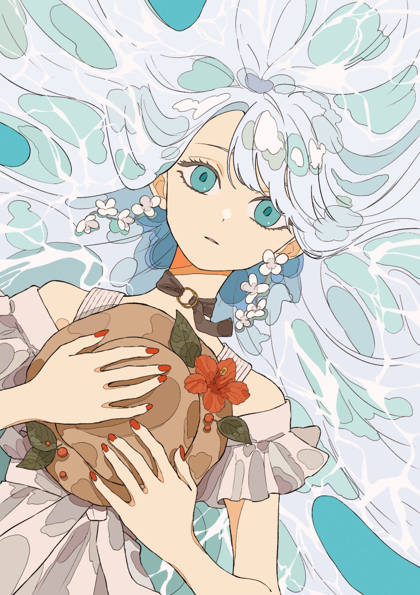 Safebooru - 1girl choker dress earrings empty eyes expressionless flower flower earrings hair ...