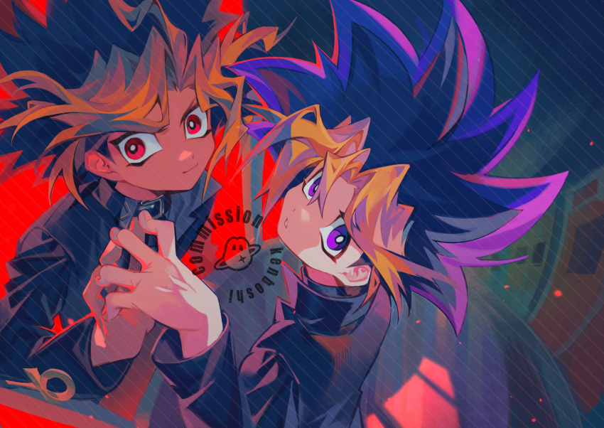 Safebooru - 2boys black hair blonde hair commission different ...