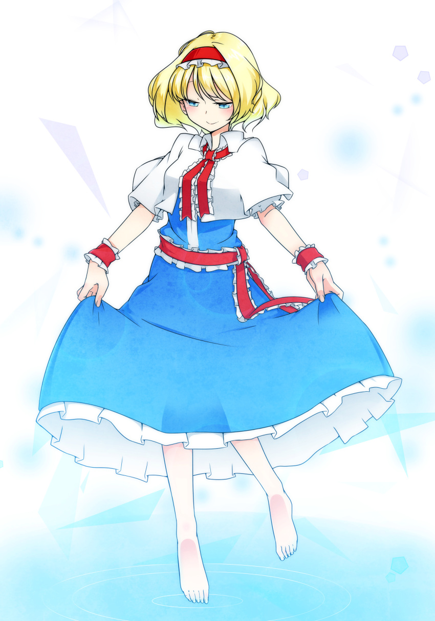 Safebooru - 1girl absurdres alice margatroid barefoot blonde hair blue eyes capelet dress full ...