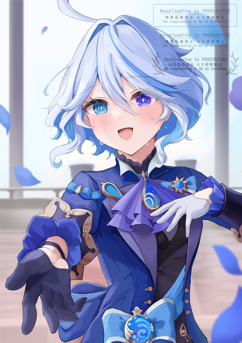 Safebooru - 1girl absurdres ahoge artist name ascot asymmetrical gloves beckoning black gloves ...